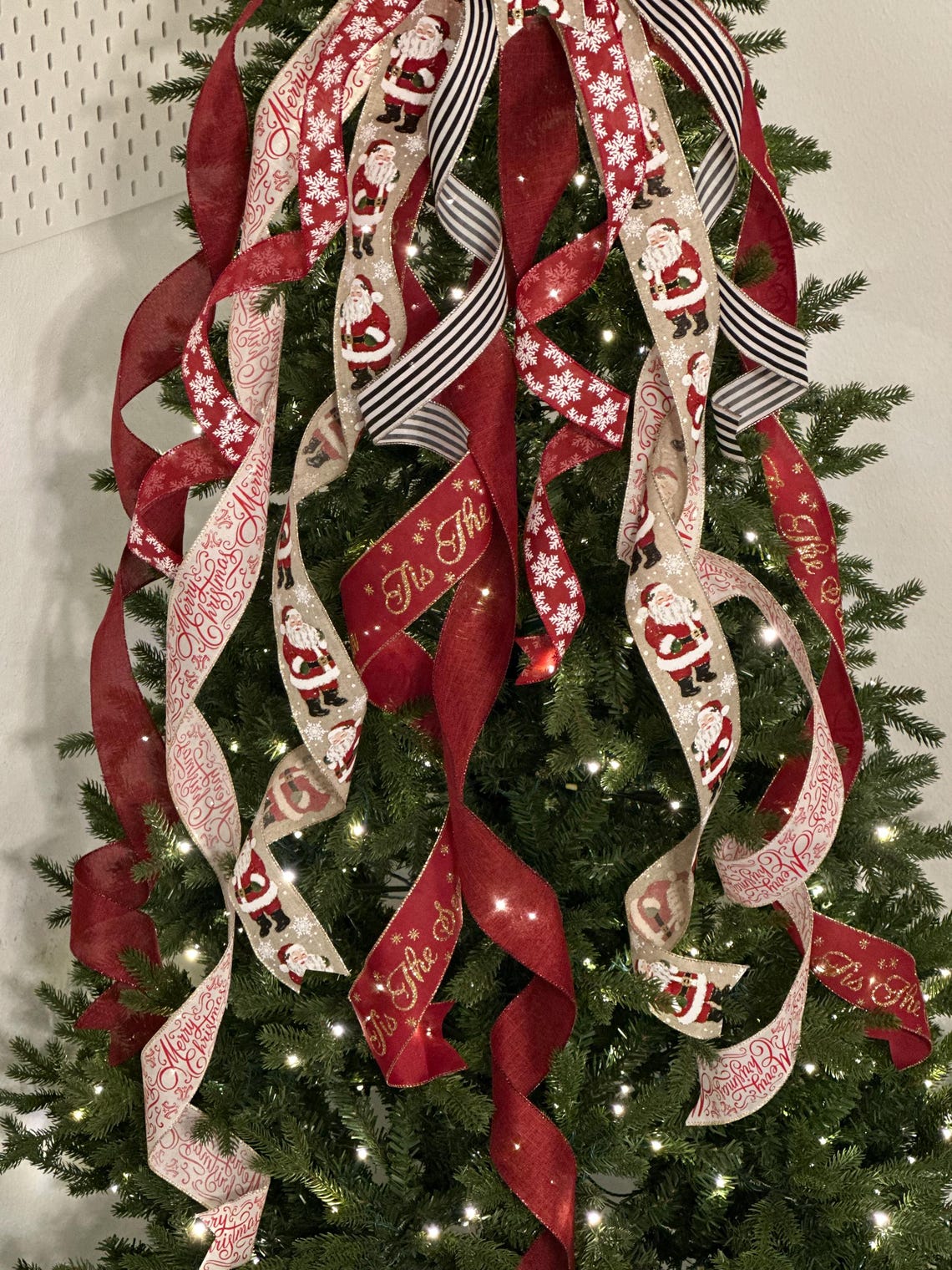 Handmade Santa Christmas Tree Topper Bow, Red, Gold, and Black Ribbons ...