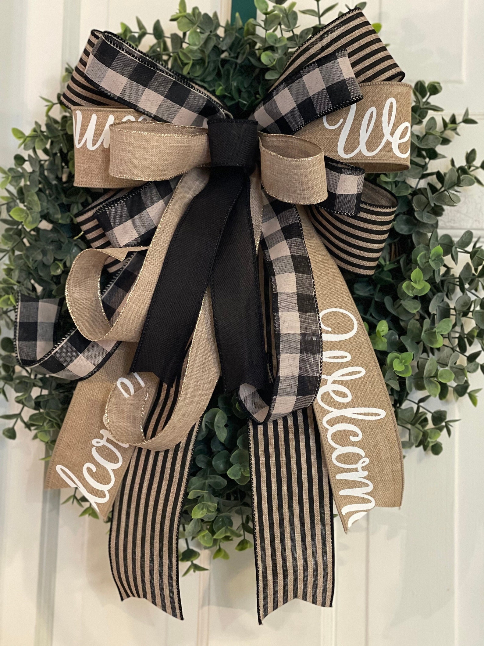 Beige/black Farmhouse Style Bow, Welcome Bow, Farmhouse Style Bow ...