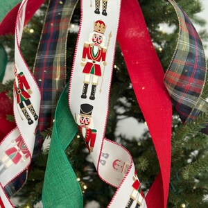 Nutcracker Tree Topper, Christmas Tree Topper, Nutcracker & Plaid Bow, Red and Green Bow, Merry ...