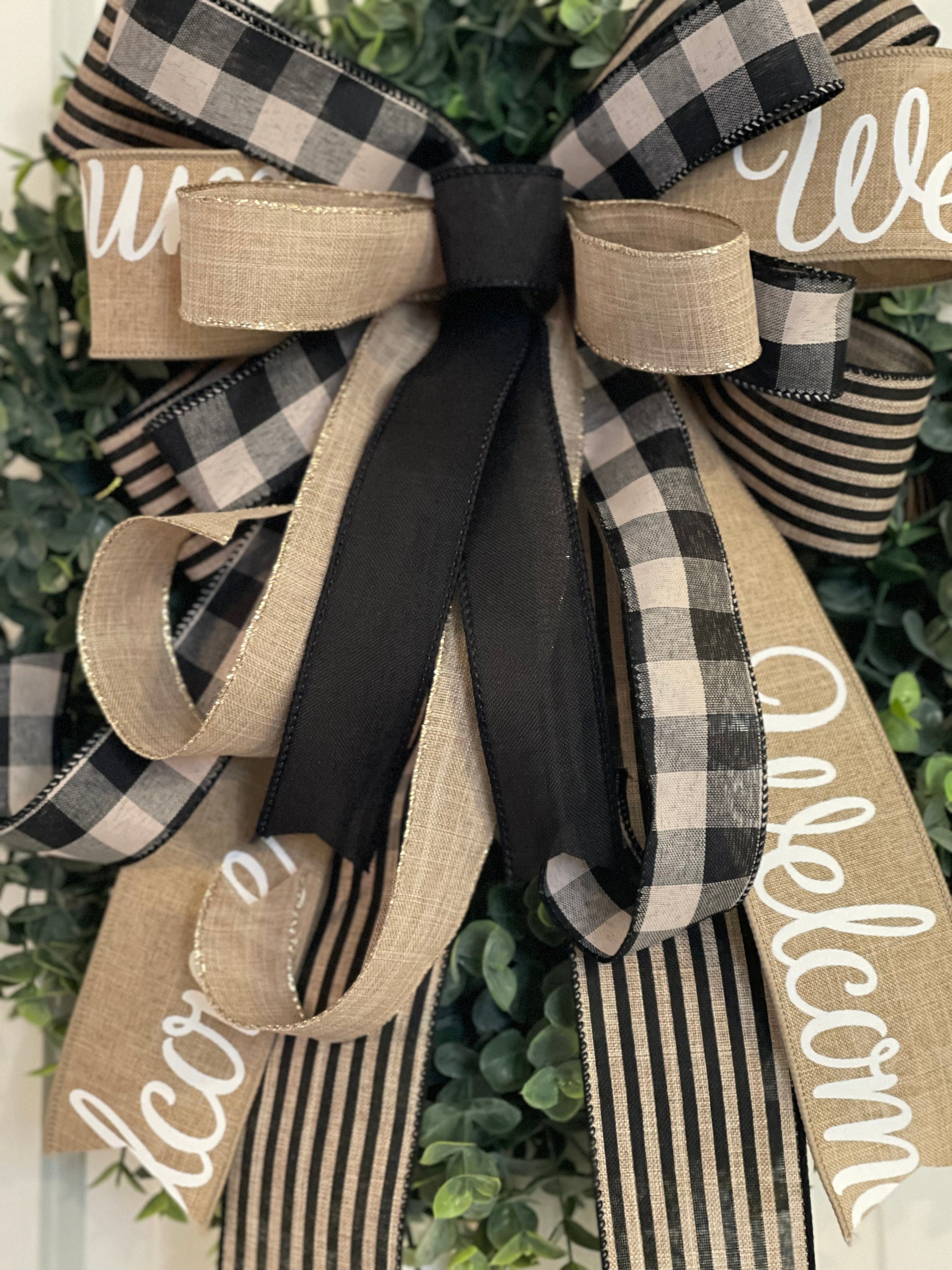 Beige/black Farmhouse Style Bow Welcome Bow Farmhouse Style | Etsy