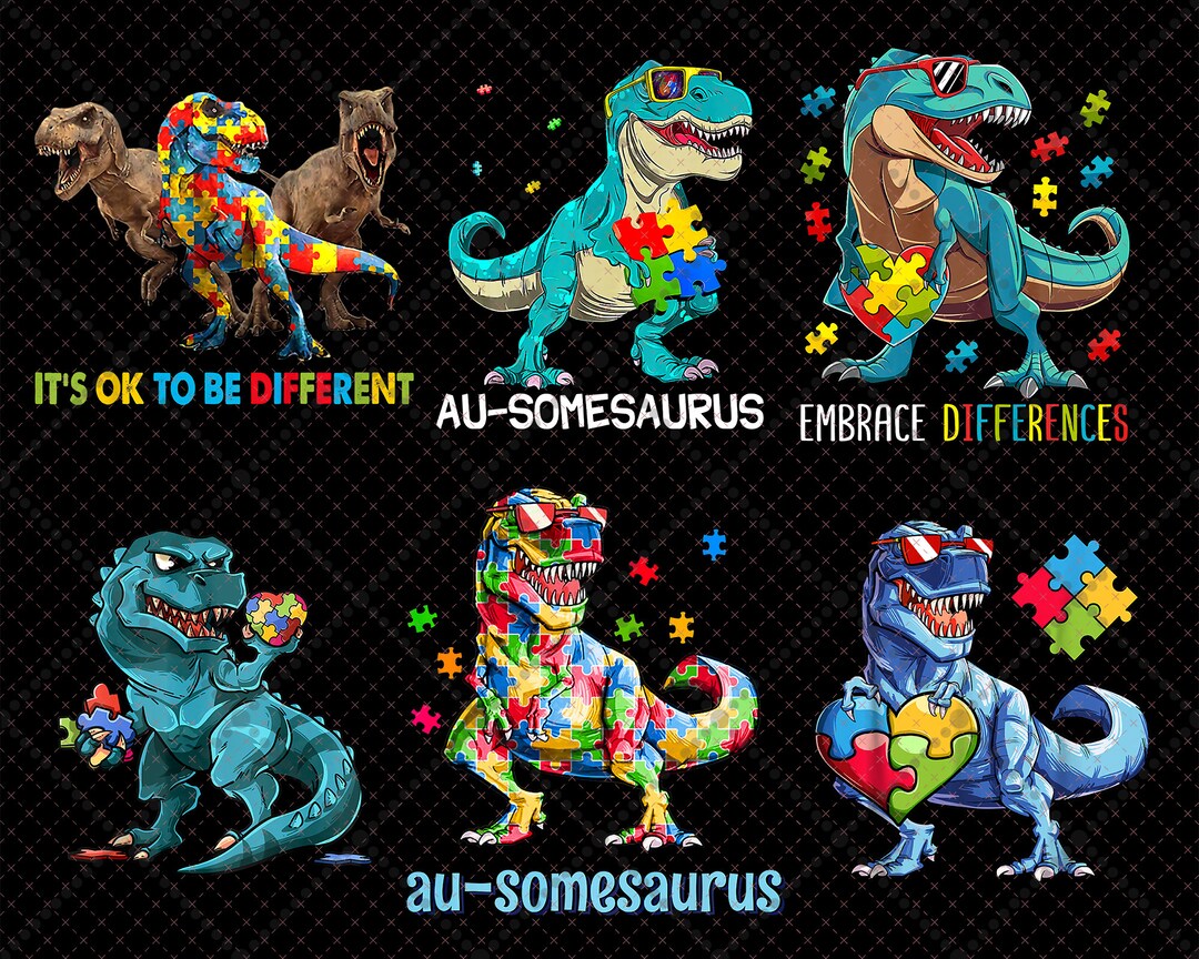 Autism Awareness T Rex Dinosaur Au Somesaurus, It's Ok to Be Different ...