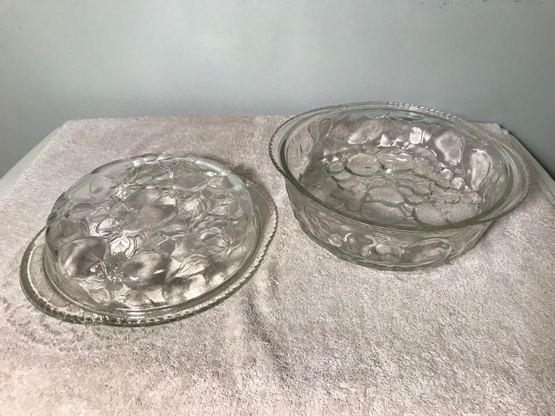Vintage Libby Clear Glass 3 Qt Orchard Fruit Pattern Pie / Casserole ...