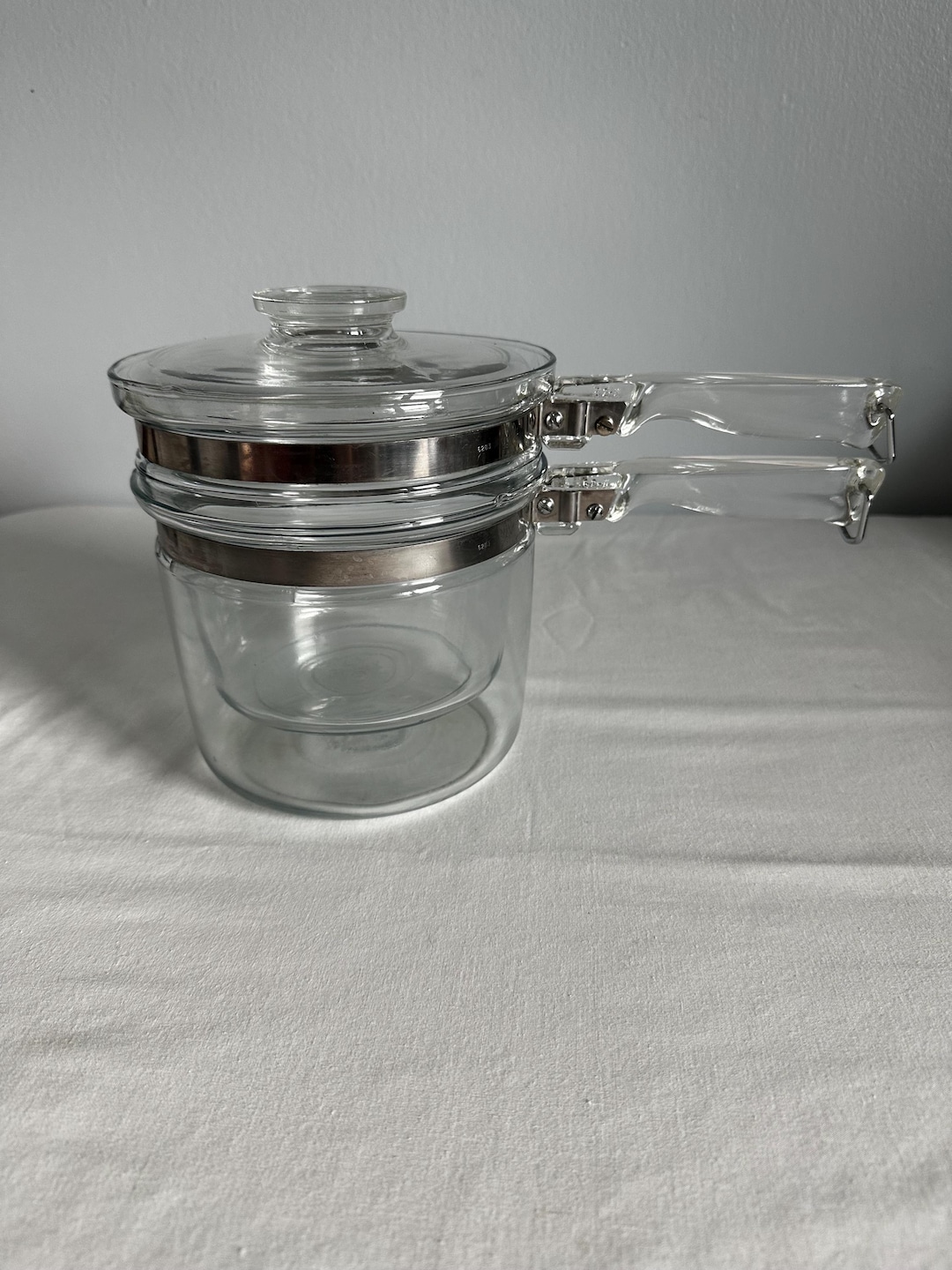 Vintage Pyrex Flameware Double Boiler Glass Stovetop Pots Saucepan ...