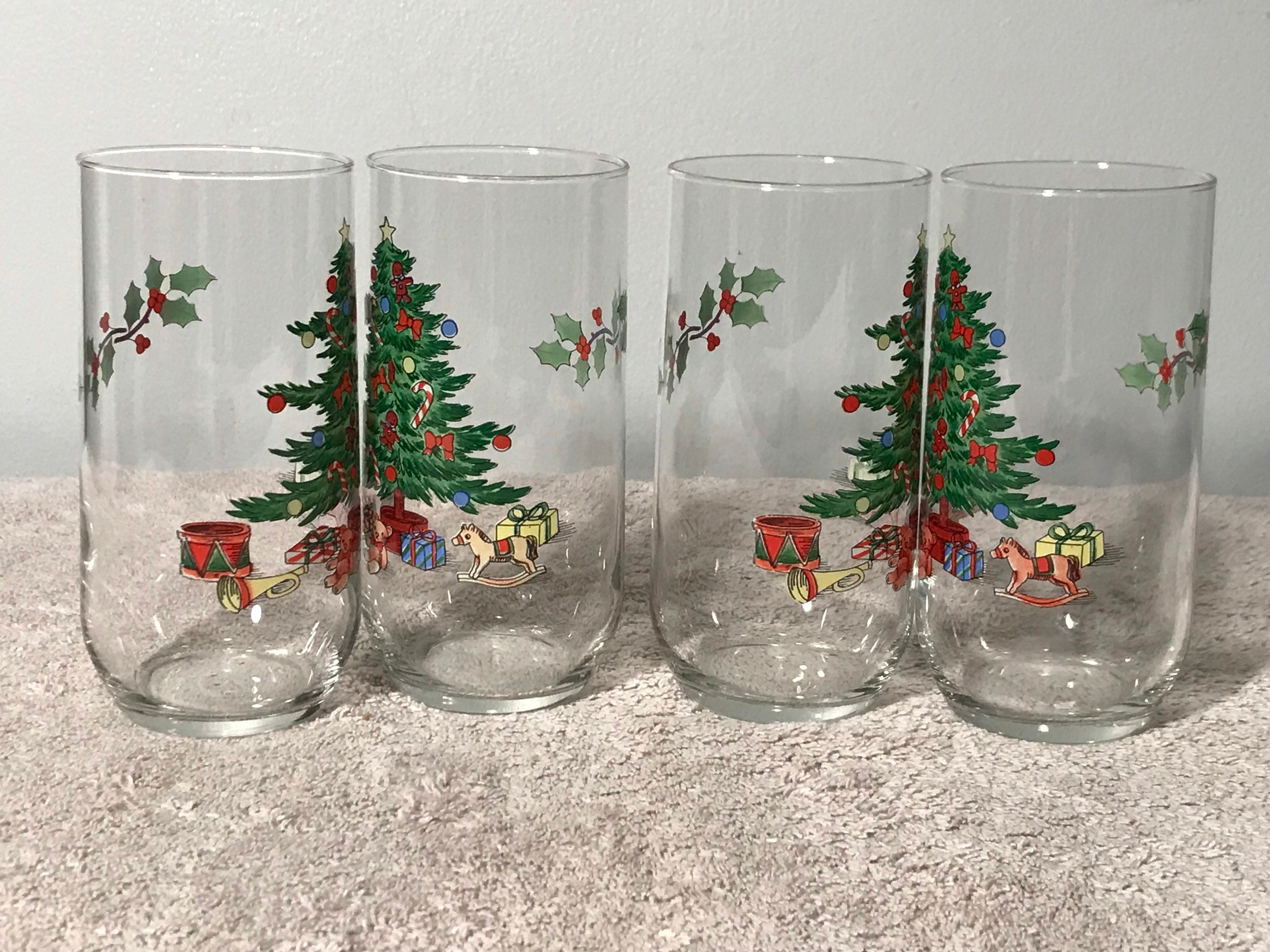 Vintage Luminarc Holiday Christmas Decor Tumbler Glasses 12 Oz Durand ...