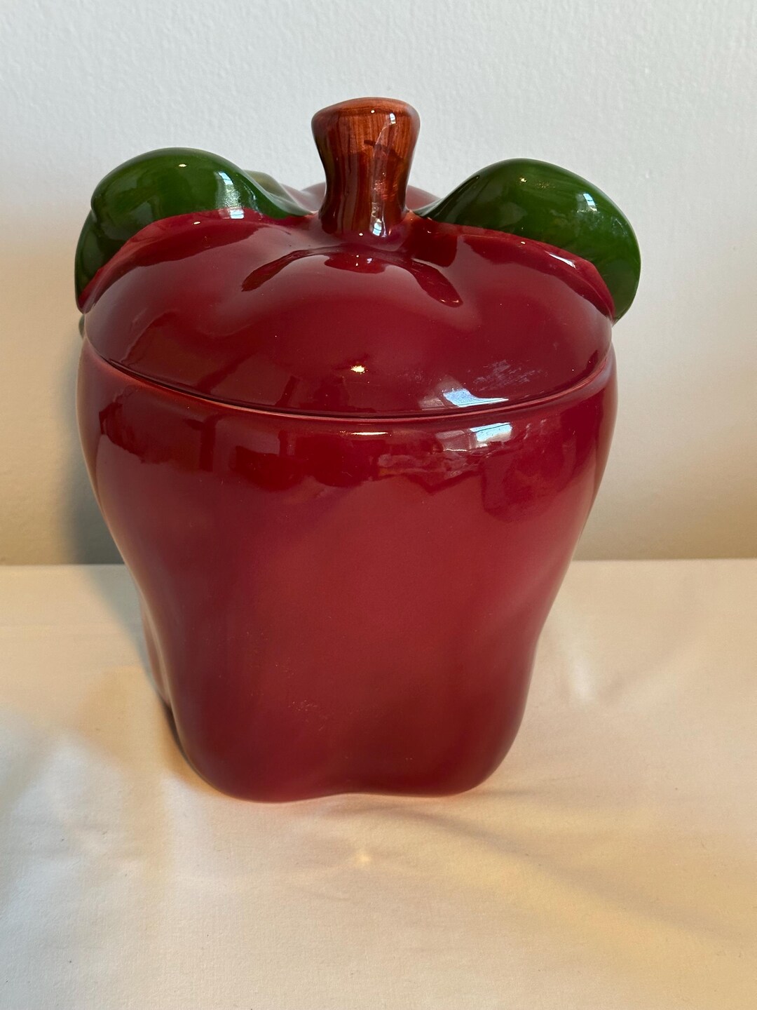 Vintage Large 1970s Ceramic Red Apple Cookie Jar Office Home and ...