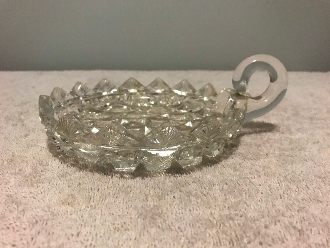 Vintage 1950s Clear Cut Crystal Glass Finger Handle Nappy Bowl/ Candy ...