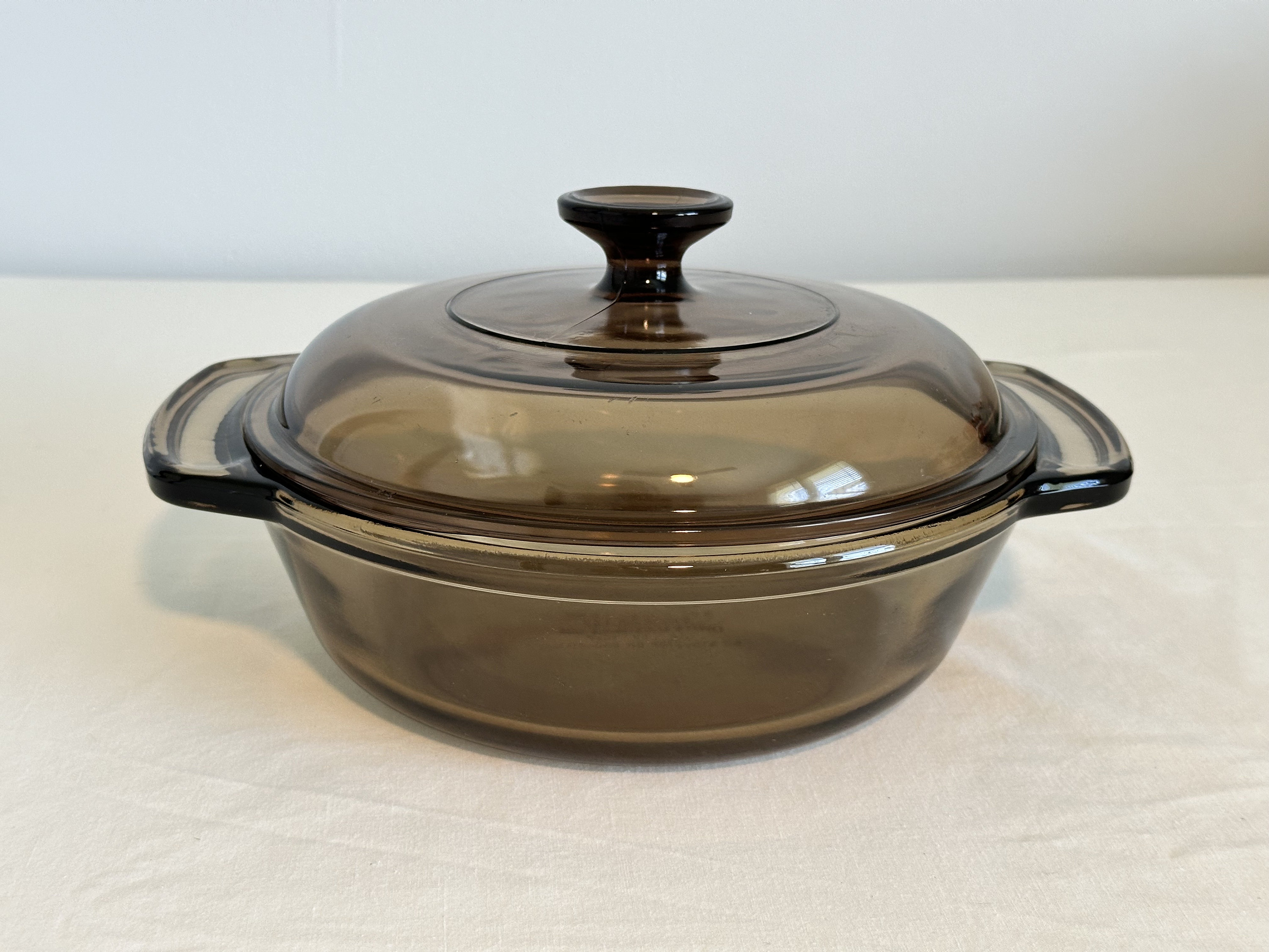 Vintage Large Anchor Hocking Brown Glass Ovenware Round Casserole Dish ...