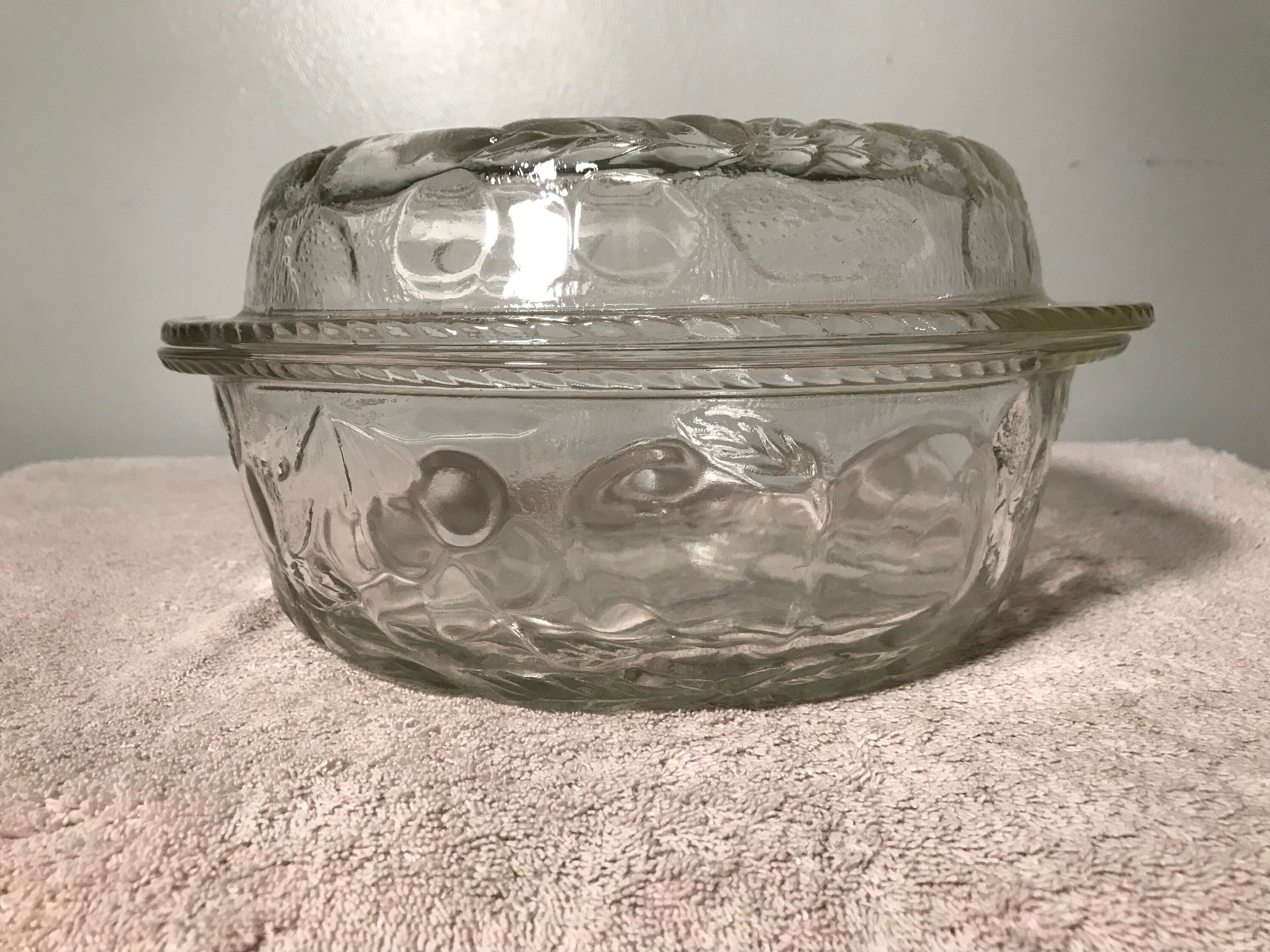 Vintage Libby Clear Glass 3 Qt Orchard Fruit Pattern Pie / Casserole ...