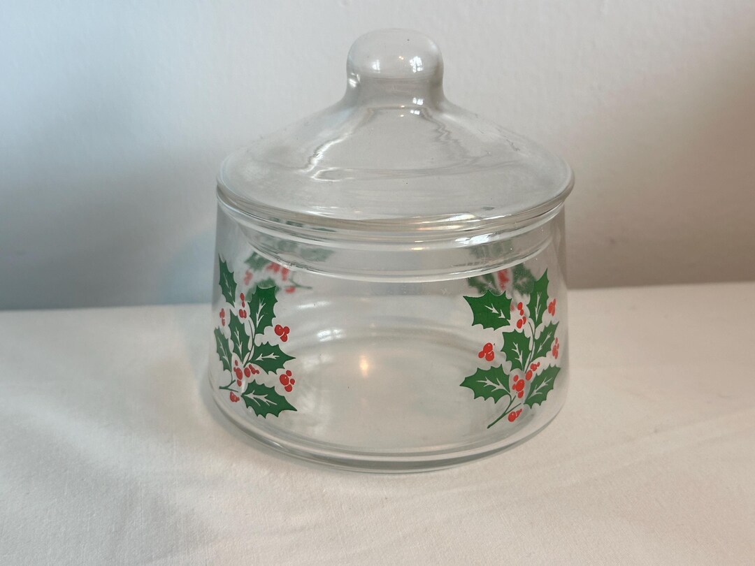 Vintage Infiana Glass Co Clear Glass Christmas Holiday Decor Holly ...