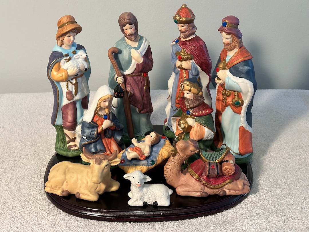 Vintage International Bazaar Ceramic Seven Piece Nativity Set Christmas ...