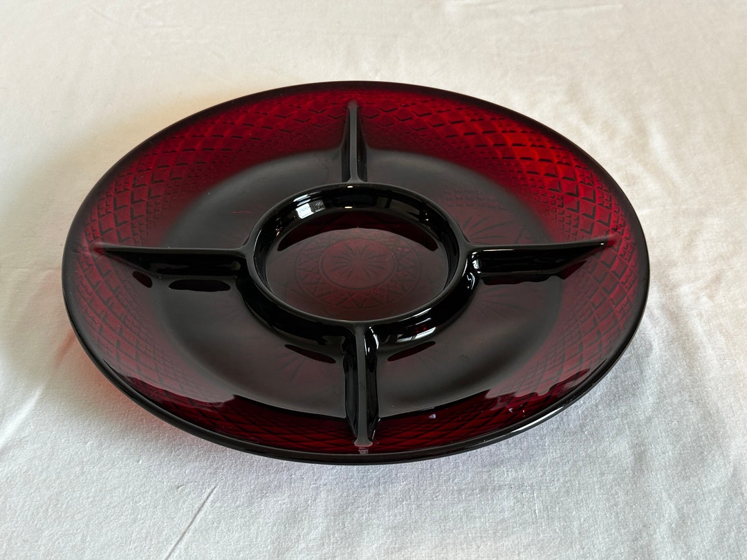 Vintage Luminarc Ruby Red Pressed Glass Divided Dish Serving Home and ...