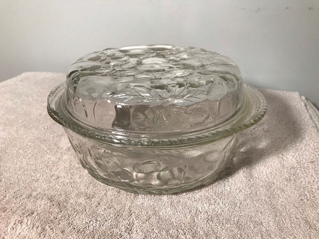 Vintage Libby Clear Glass 3 Qt Orchard Fruit Pattern Pie / Casserole ...
