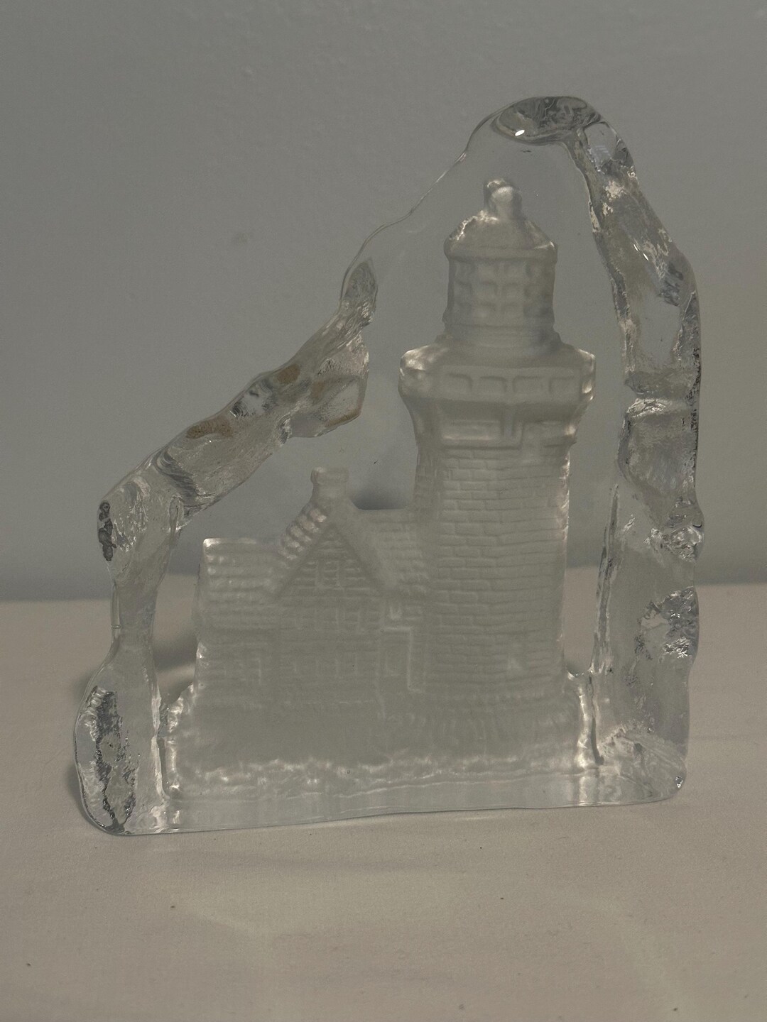 Vintage Reverse Etched Clear Glass Lighthouse Desk Paperweight Home and ...