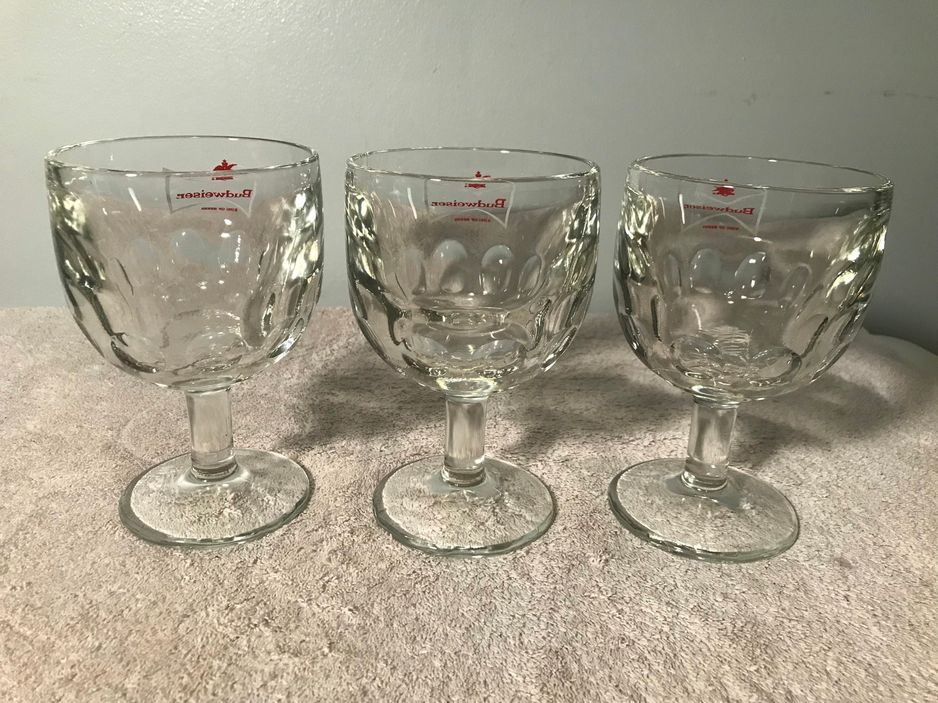 Vintage Heavy Glass Budweiser Thumbprint Bow Tie Logo Goblet Set of 3 ...