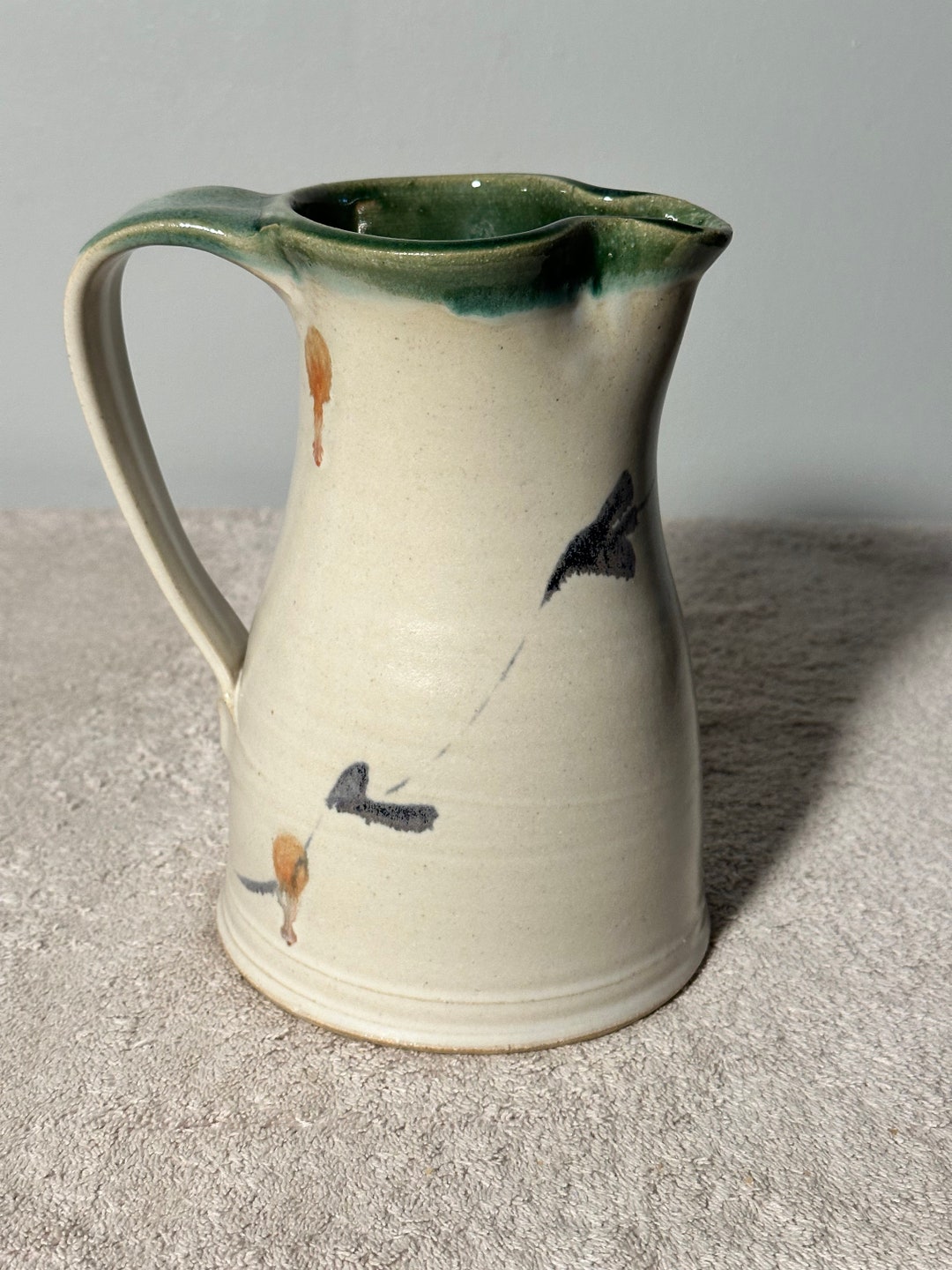 Vintage Mod Century Hand Painted Floral Pattern Stoneware Pitcher - Etsy