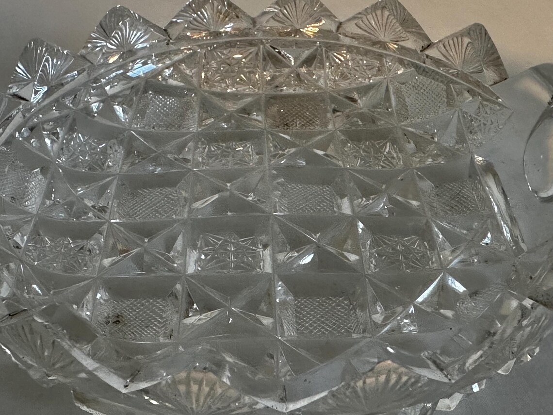 Vintage 1950s Clear Cut Crystal Glass Finger Handle Nappy Bowl/ Candy ...