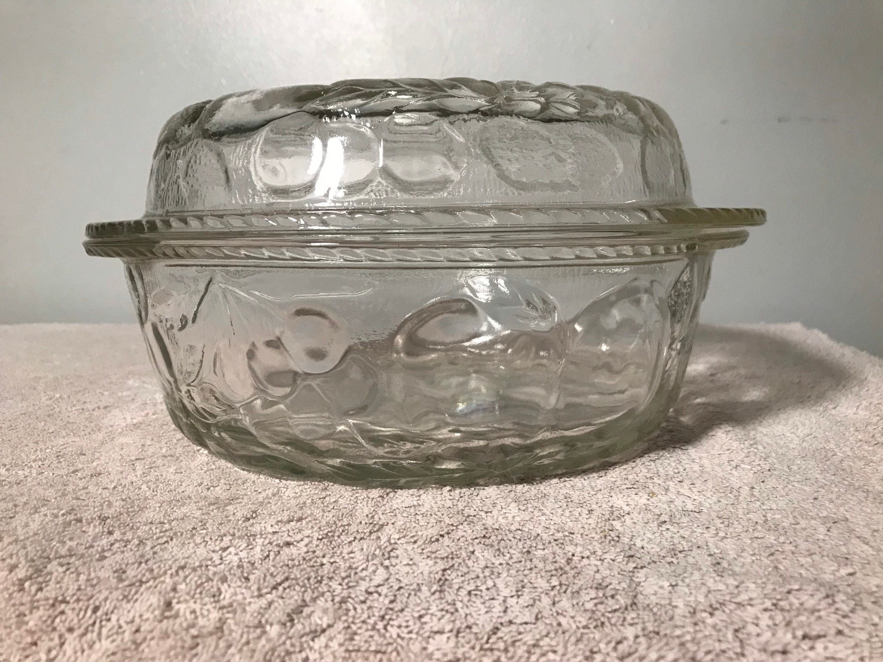 Vintage Libby Clear Glass 3 Qt Orchard Fruit Pattern Pie / Casserole ...
