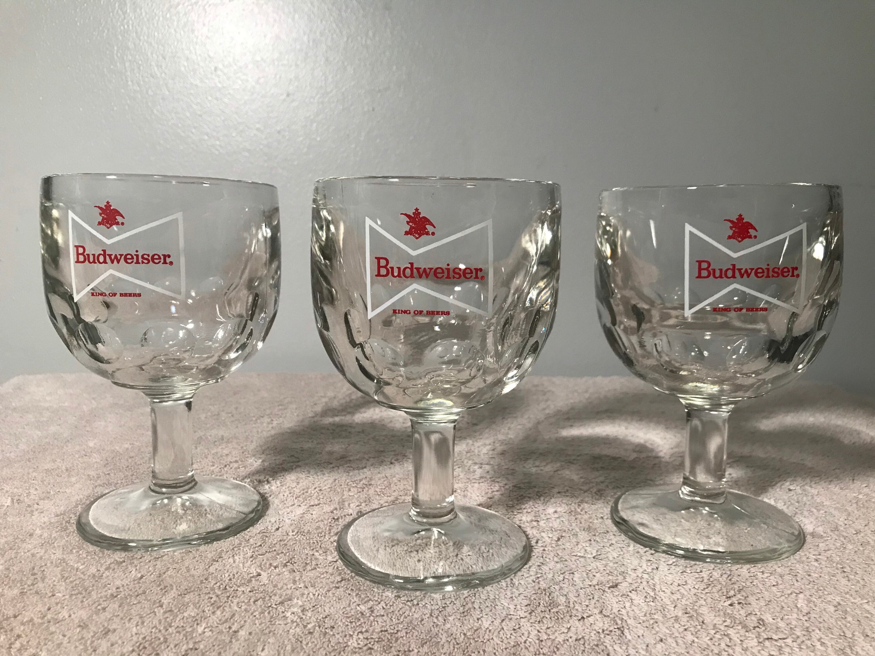 Vintage Heavy Glass Budweiser Thumbprint Bow Tie Logo Goblet Set of 3 ...