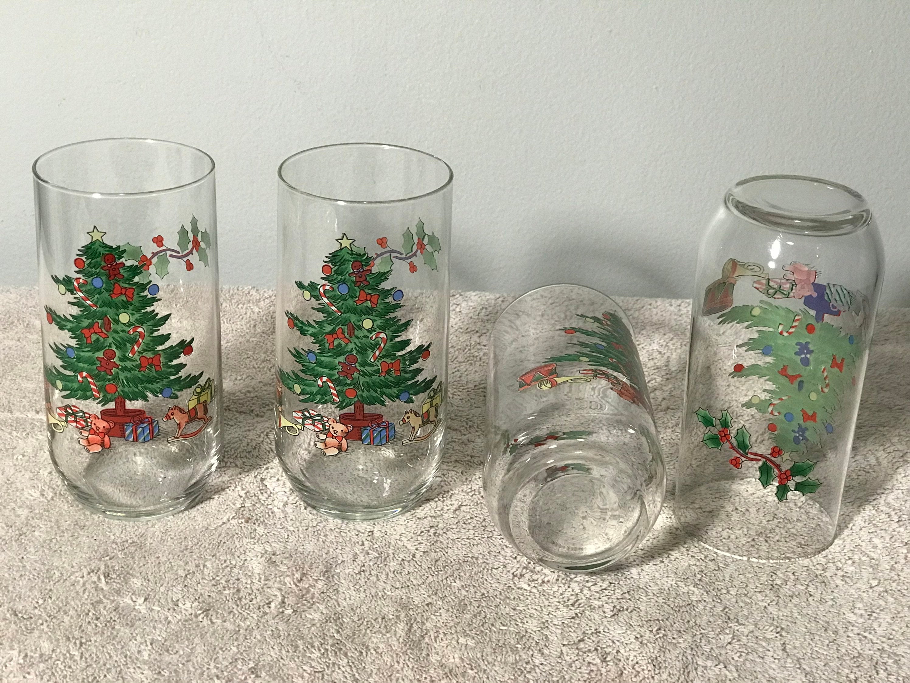 Vintage Luminarc Holiday Christmas Decor Tumbler Glasses 12 Oz Durand ...