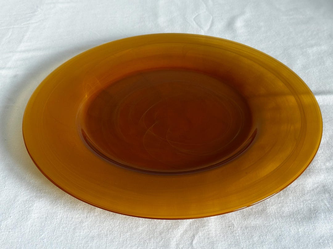 Vintage Large Hand Blown Hand Made Orange Opaque Swirl Glass Plate Home ...