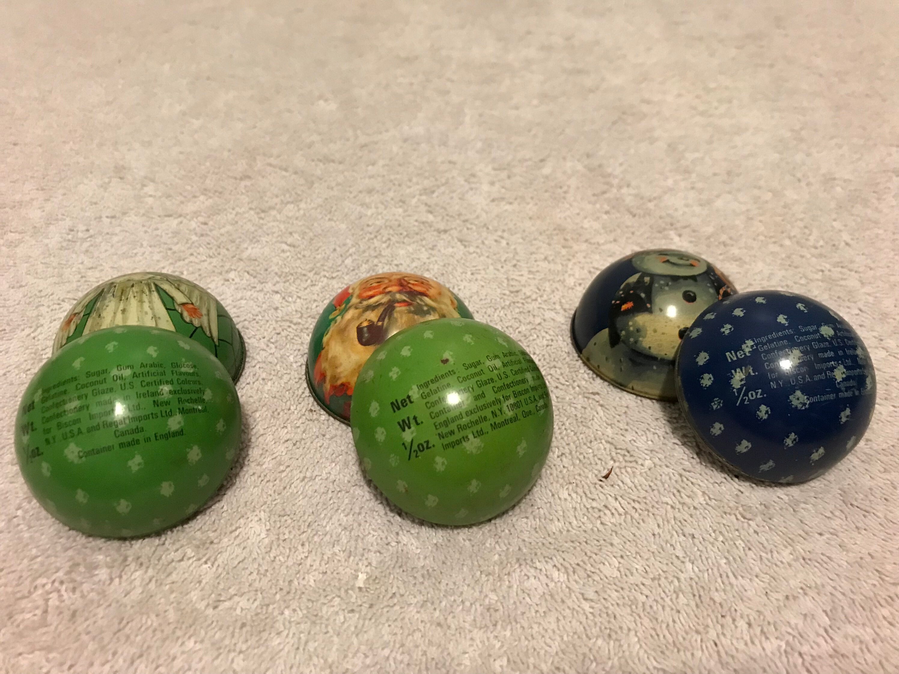 Vintage 1960 Made in England Holiday Decor Christmas Candy Tin Ball Set ...
