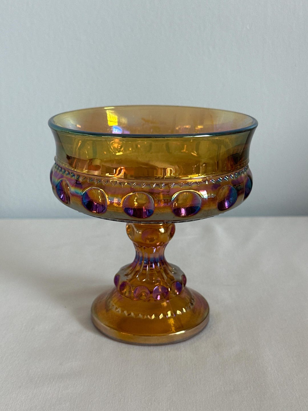 Vintage Indiana Marigold Carnival Glass Kings Crown Compote Candy ...