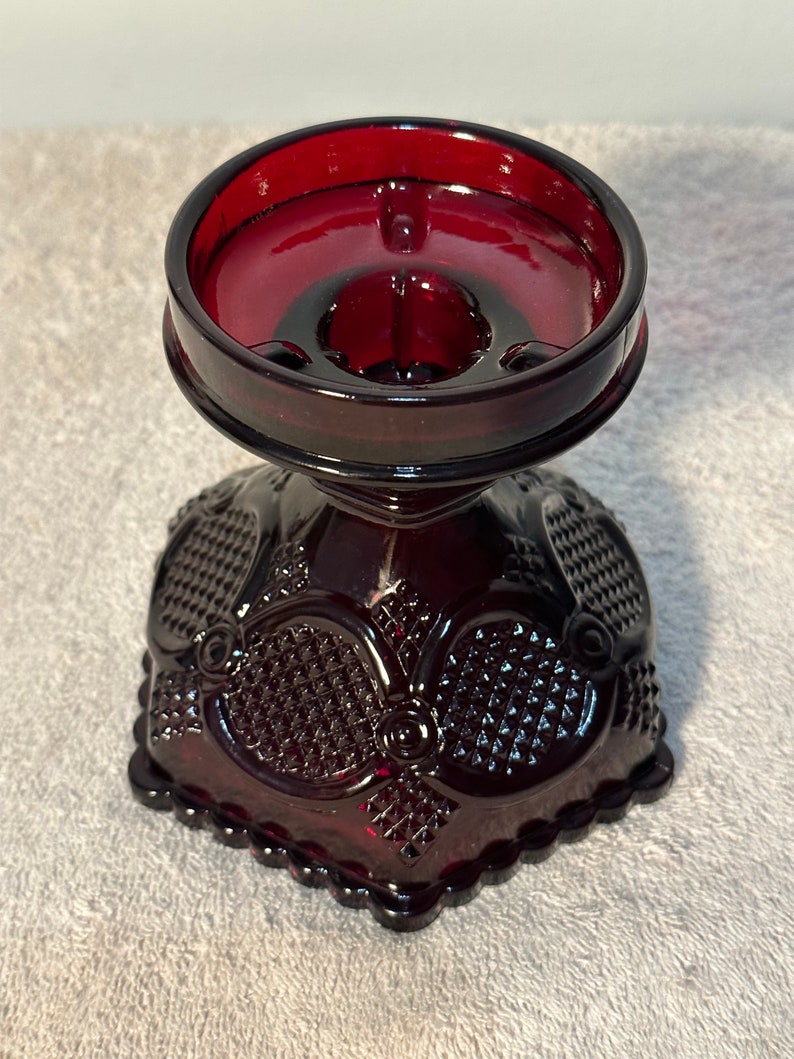 Vintage Avon 1876 Cape Cod Collection Red Colored Glass Pedestal Candle ...