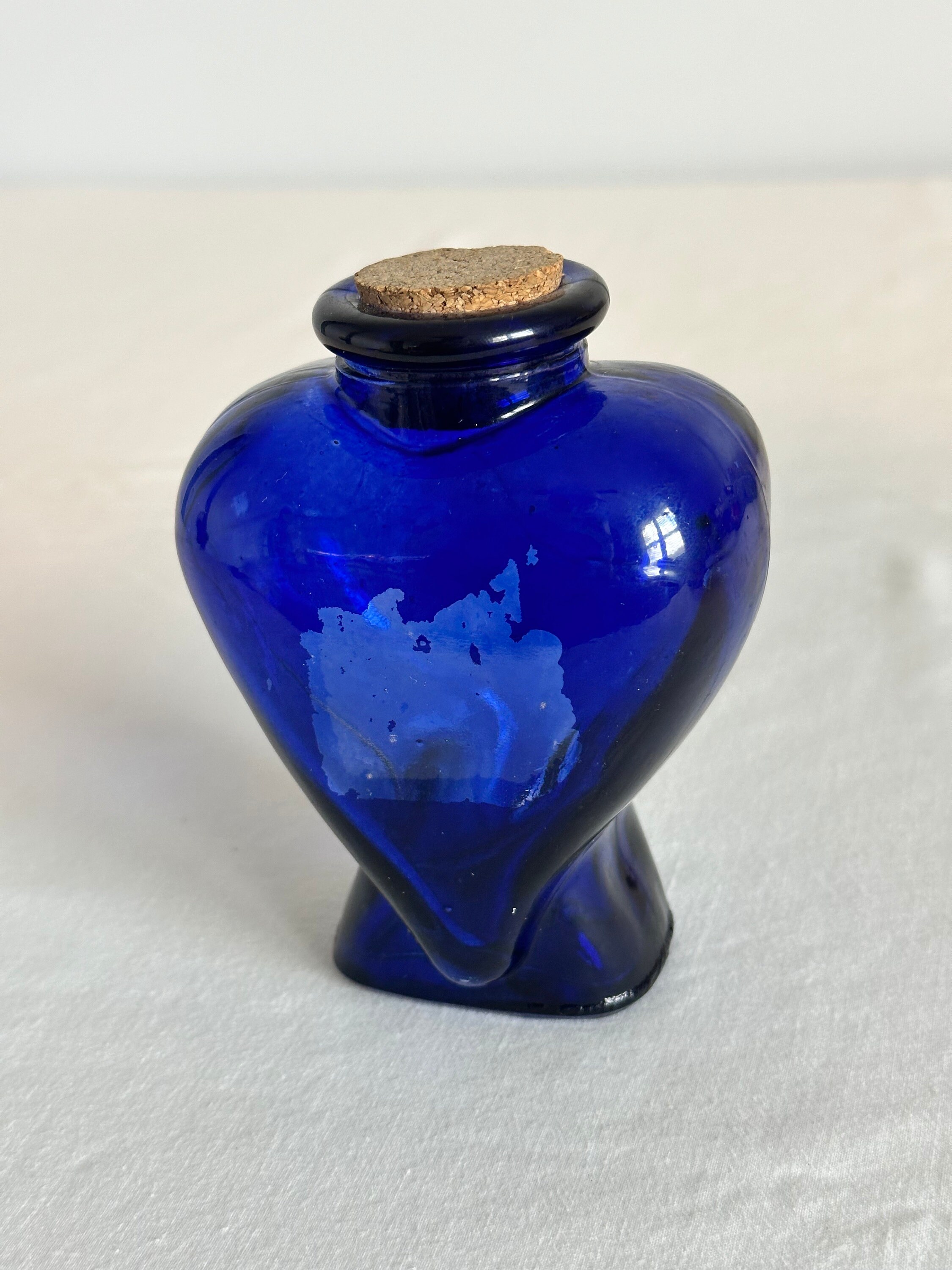 Vintage 1980s Tinted Cobalt Blue Glass Cork Top Heart Jar - Etsy