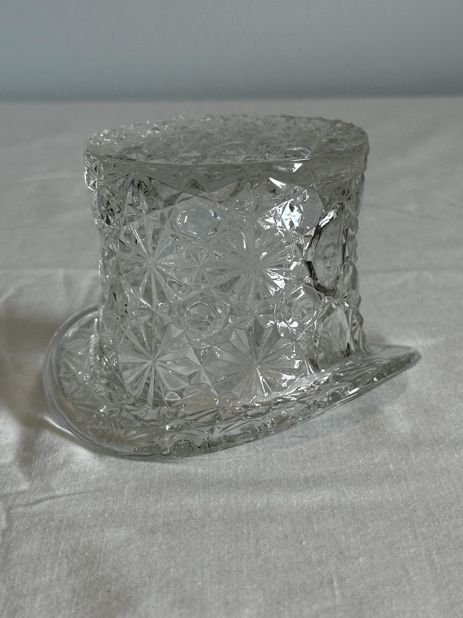 Vintage Fenton Clear Daisy and Button Glass Top Hat Figurine Office and ...