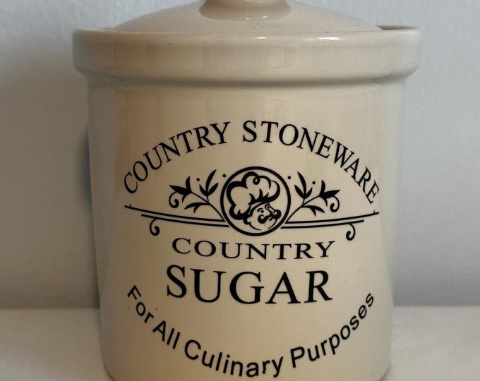 Vintage Country Stoneware Sugar Jar/ Container With Lid Farmhouse Decor ...