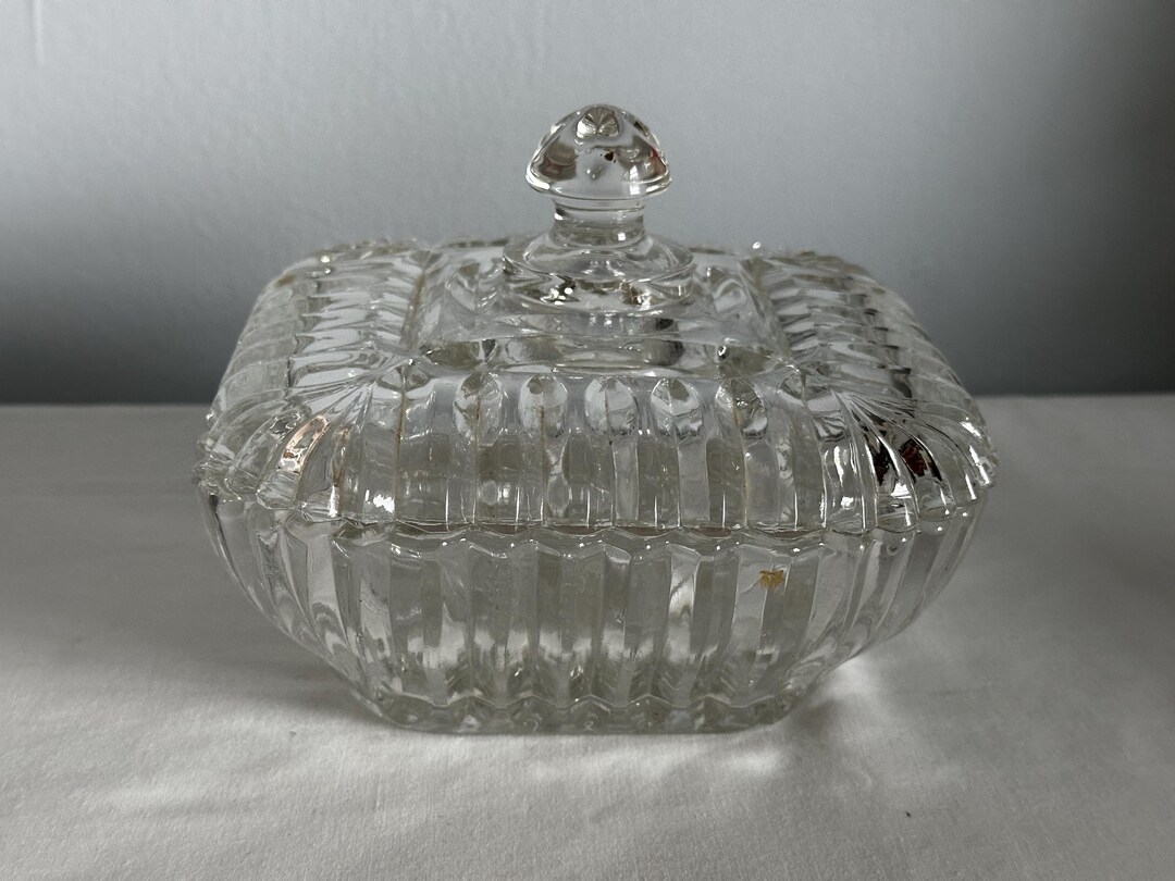 Vintage Clear Pressed Glass Anchor Hocking Square Candy Dish / Bowl ...