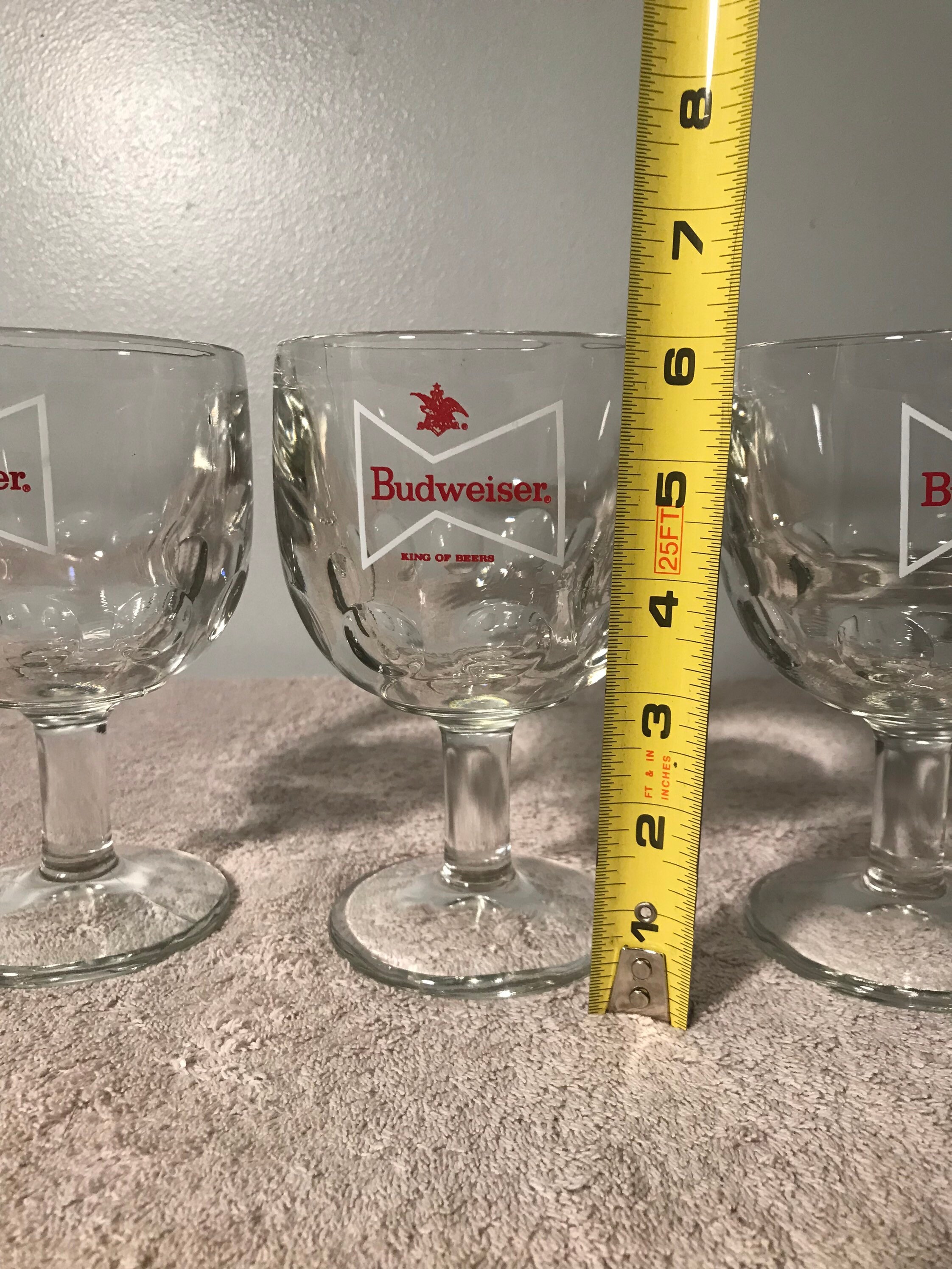 Vintage Heavy Glass Budweiser Thumbprint Bow Tie Logo Goblet Set of 3 ...