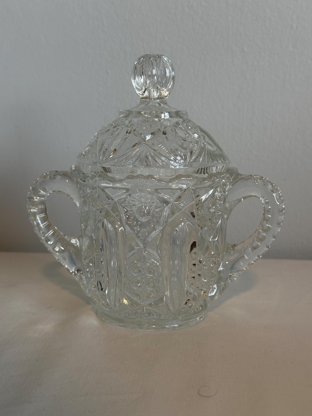 Antique 1910 EAPG Mckee Glass Quintec Pres-cut Lidded Sugar Bowl/ Candy ...