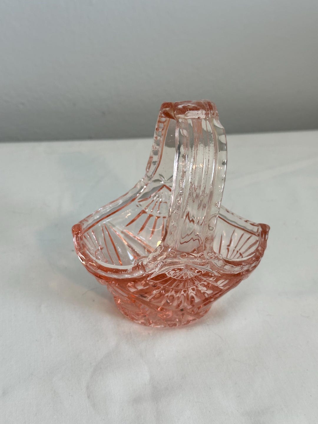 Antique L.E. Smith Glass Quintec Pink Glass Basket Office Home and ...