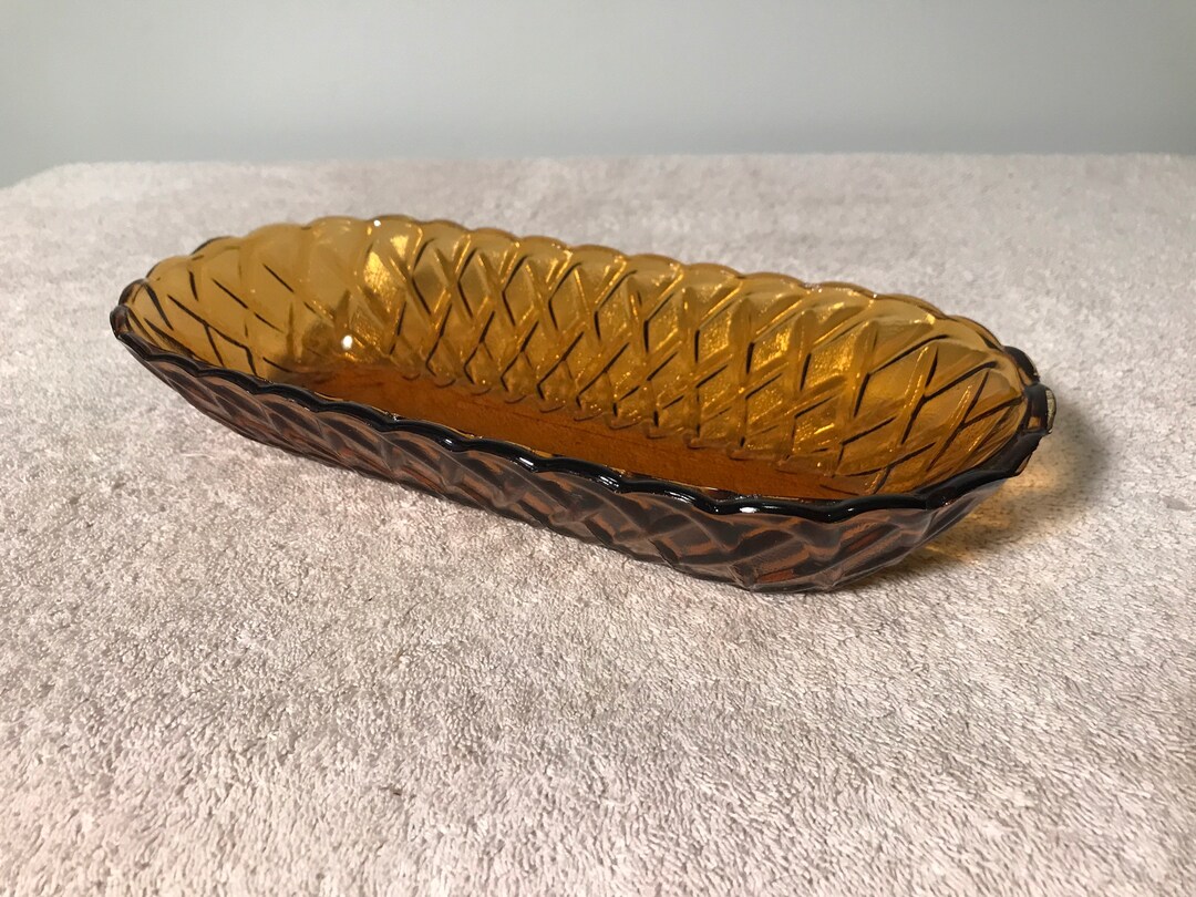 Vintage Indiana Brown Glass Pretzel Pattern Serving Celery Dish Home ...
