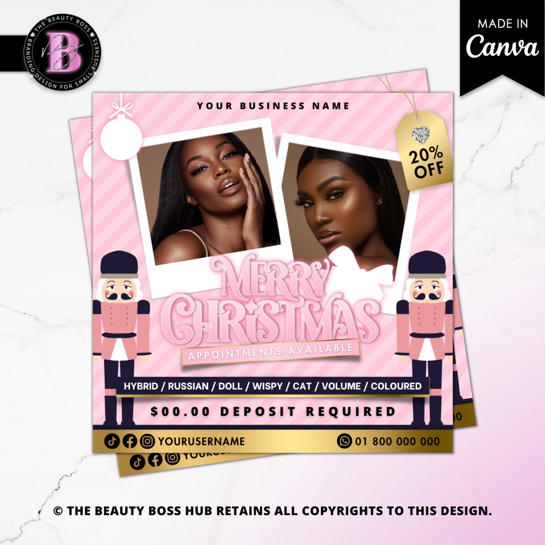 December Booking Flyer Template, Christmas Lash Makeup Nail Wig Spa ...