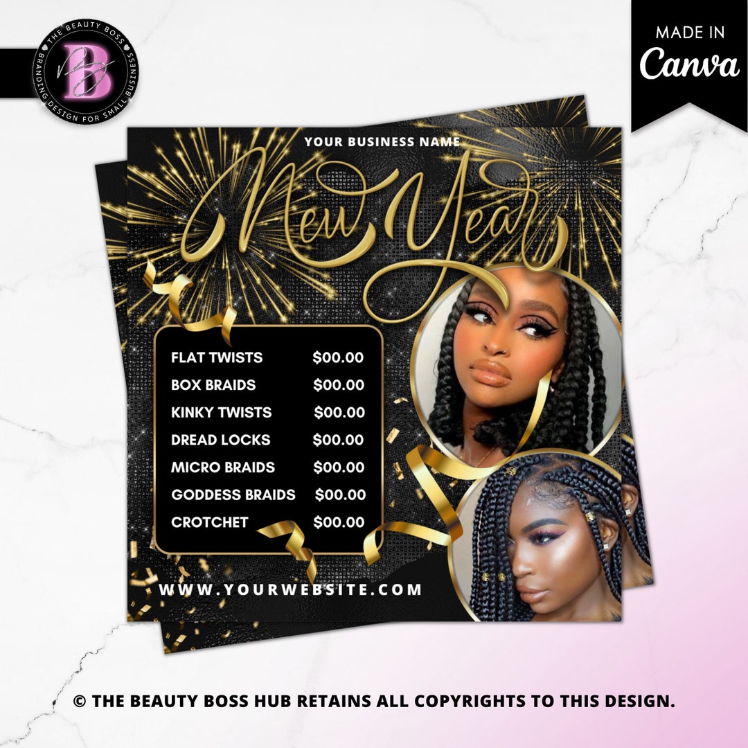 New Year Braid Flyer, New Year Hair Flyer, Hair Braider Flyer, Braid ...