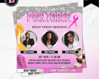 Breast Cancer Awareness Flyer, Brunch Breast Cancer Flyer, Breast ...