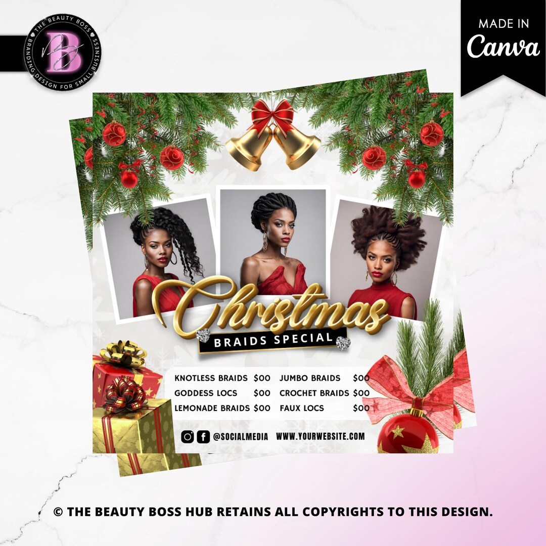 Christmas Braids Special Flyer Template, December Hair Braider Sale ...