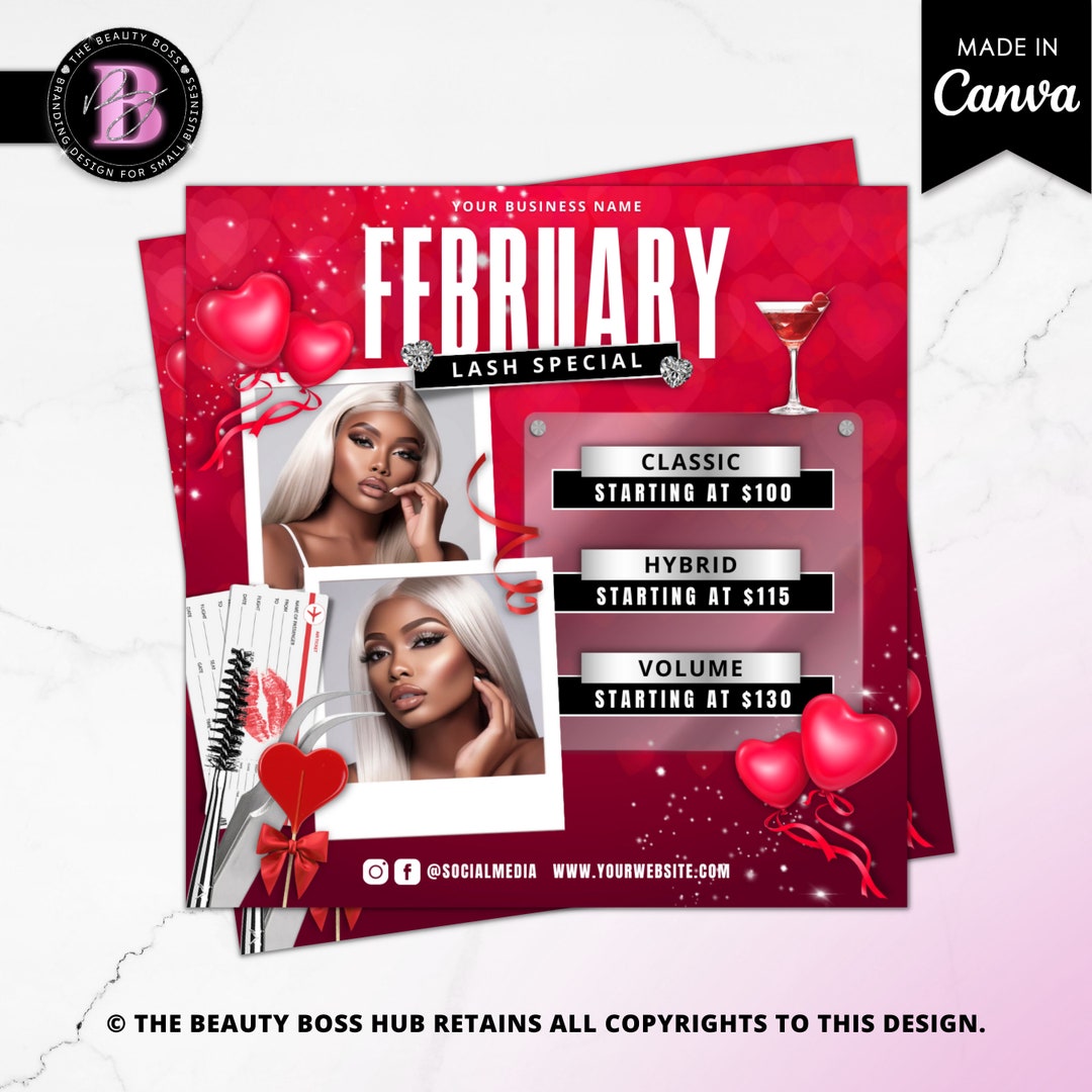 Valentines Lash Sale Flyer Template Editable in Canva, February Lash ...