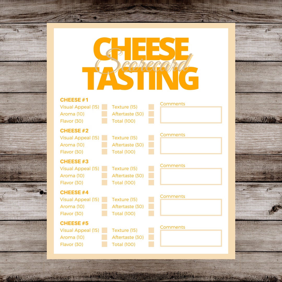 Instant Download Cheese Tasting and Rating Scorecard Digital Download ...