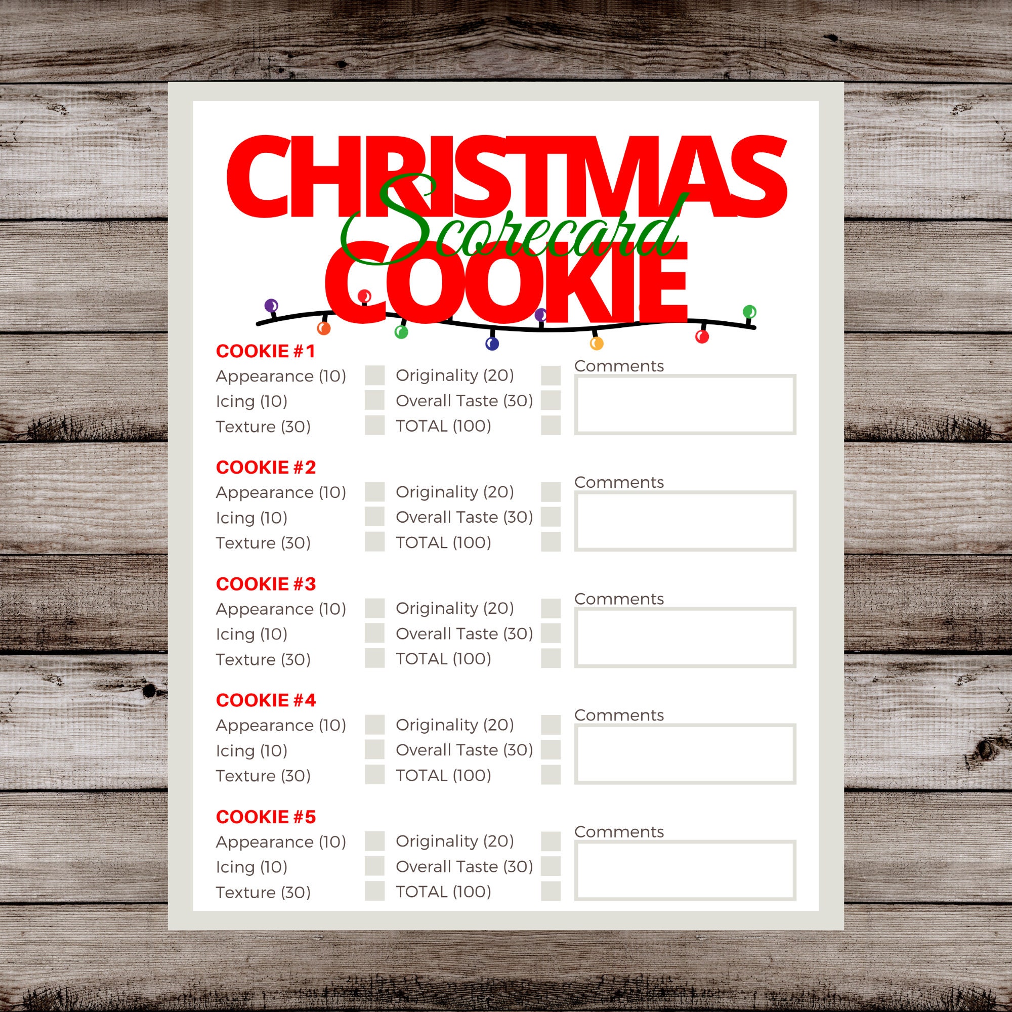 Cookie Contest Judging Scoresheet