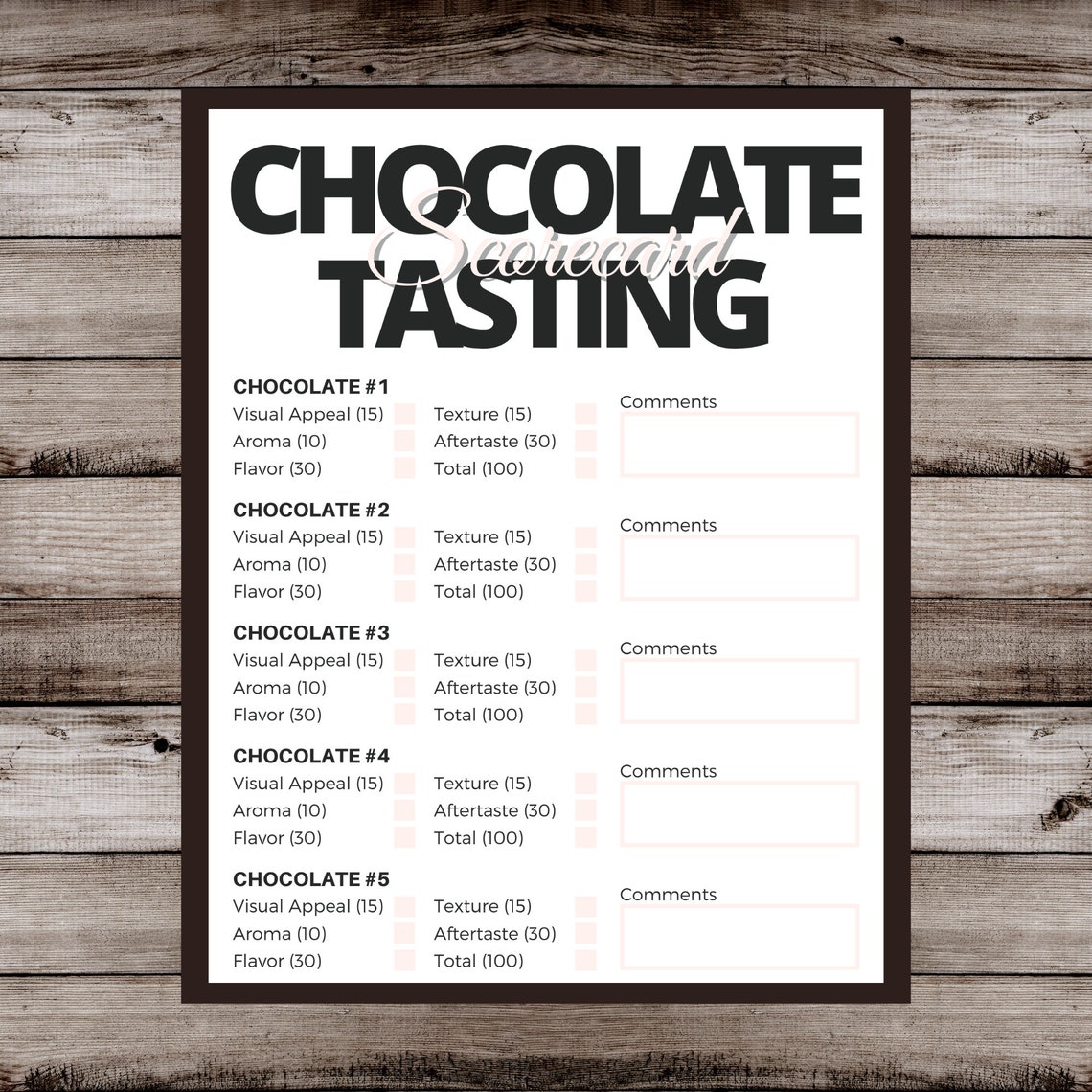 Instant Download Chocolate Tasting and Rating Scorecard Digital ...