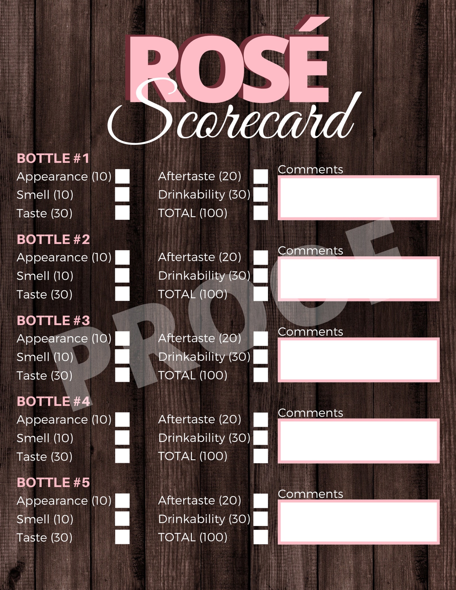 Instant Download Rosé Tasting and Rating Scorecard - Etsy