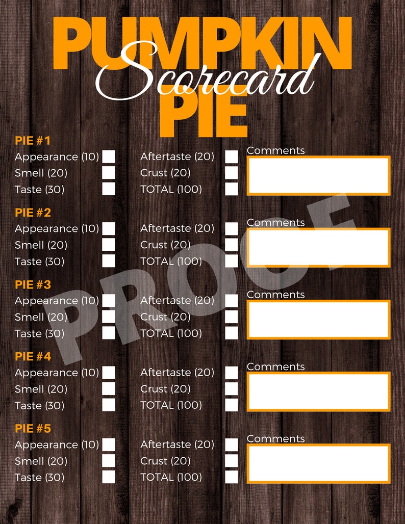 Instant Download Pumpkin Pie Tasting and Rating Scorecard - Etsy