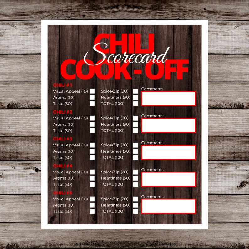 Instant Download Chili Cook-off Tasting and Rating Scorecard - Etsy