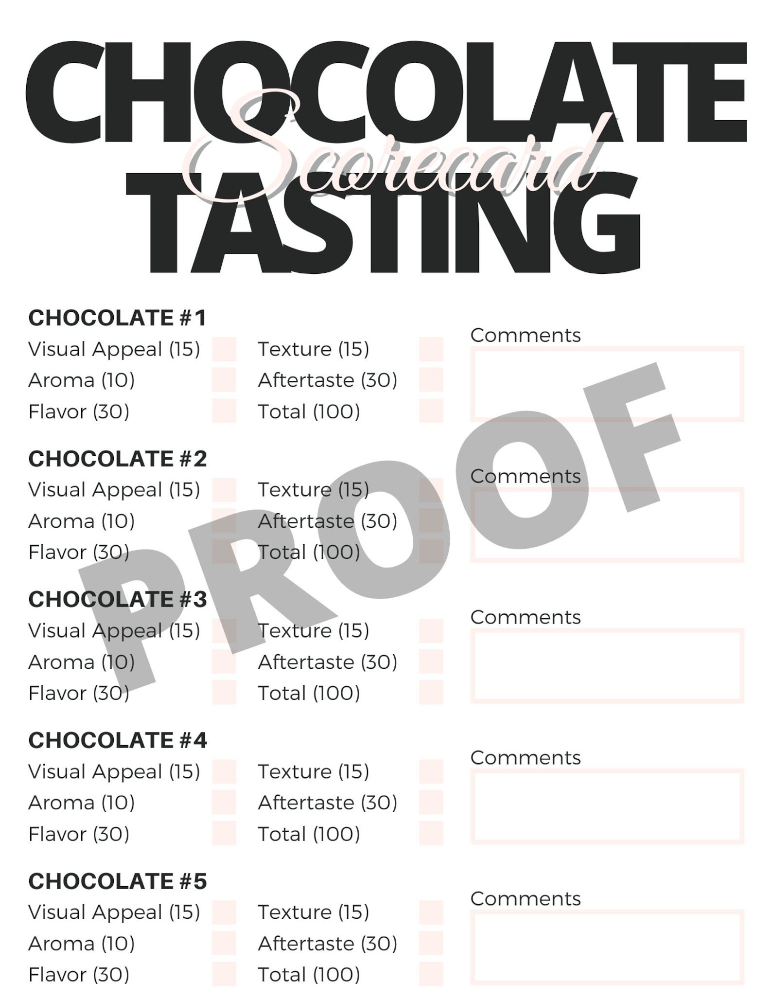 Instant Download Chocolate Tasting and Rating Scorecard Digital ...