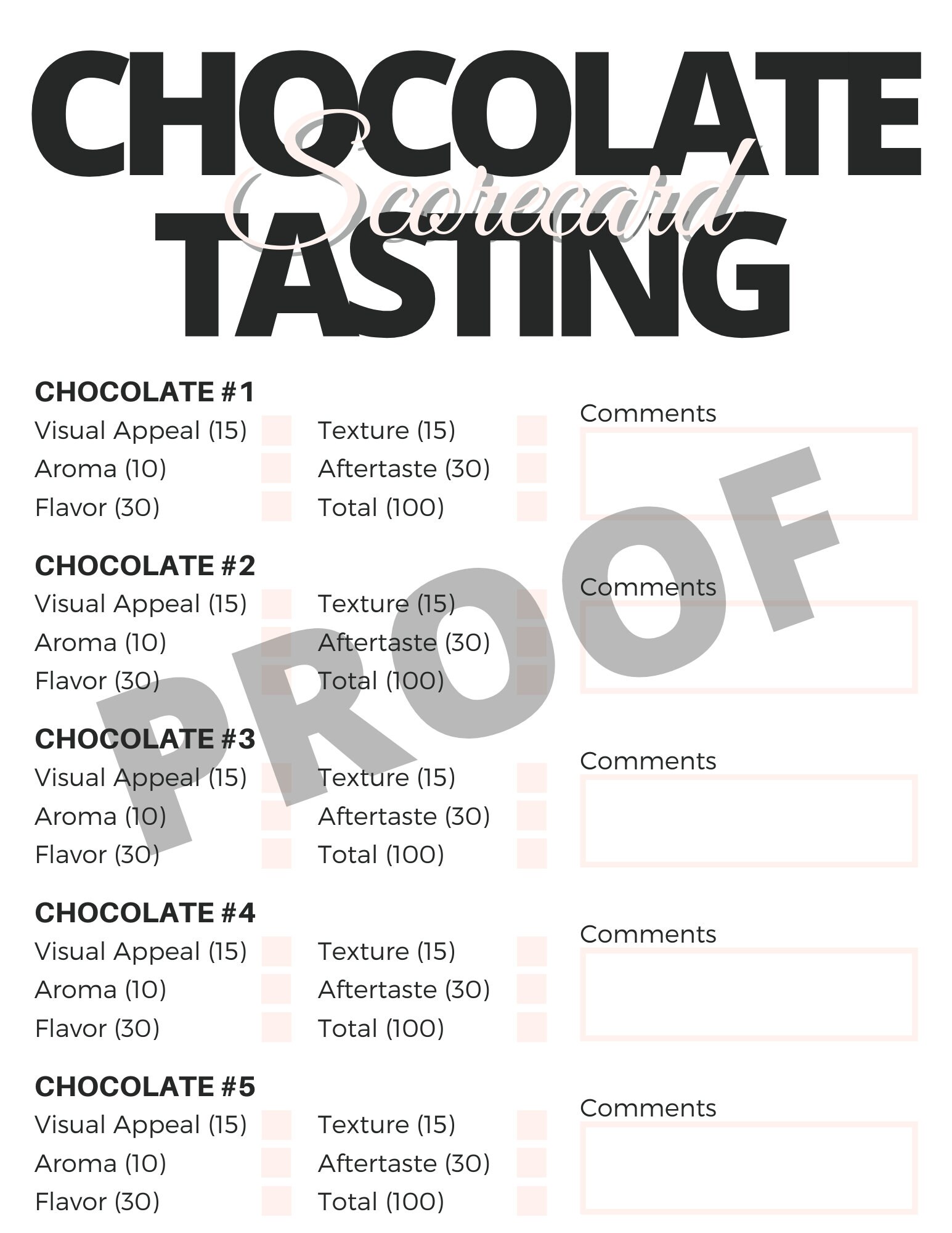 Instant Download Chocolate Tasting and Rating Scorecard Digital ...