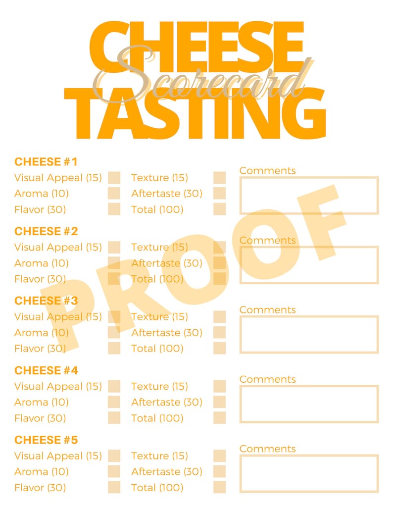 Instant Download Cheese Tasting and Rating Scorecard Digital Download ...