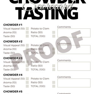 Instant Download Chowder Tasting and Rating Scorecard - White ...